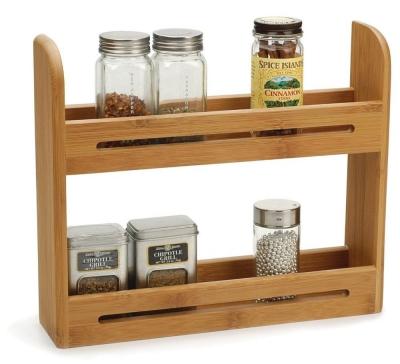 China Natural Bamboo Spice Rack Holder 2 Tier Countertop Storage 39.7x12.2x38.1 cm for sale