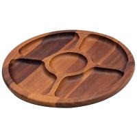 China 30.5cm Acacia Wood Round Chip and Dip Tray 5 Compartment Serving Platter for sale