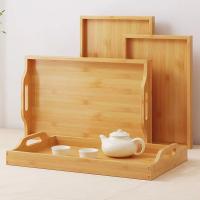 China Natural Bamboo Set of 3 Large Serving Trays 12 Inch Round for Coffee Breakfast Dinner for sale
