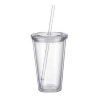 China Red Pink 500ml Plastic Drinking Glasses Tumbler Cups Double Wall for sale