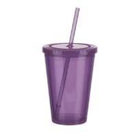 China Red Pink 500ml Plastic Drinking Glasses Tumbler Cups Double Wall for sale
