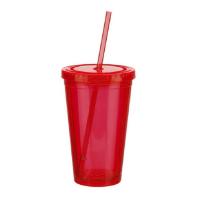 China Red Pink 500ml Plastic Drinking Glasses Tumbler Cups Double Wall for sale