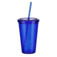 China Red Pink 500ml Plastic Drinking Glasses Tumbler Cups Double Wall for sale