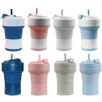 China 550ml Collapsible Silicone Travel Mug BPA Free Foldable Coffee Cup Leakproof Portable for sale