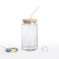 China Sublimation Blank Bamboo Drinking Water Glasses Tumbler Bottle 16oz Clear Glass BPA Free for sale