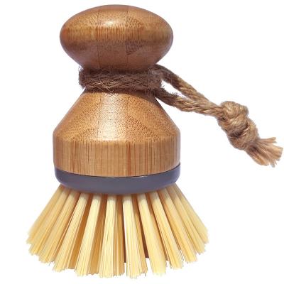 China Natural Bamboo Dish Cleaning Brush Beech Wood Sisal Bristles 8x4.5cm Kitchen Scrubber for sale