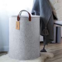 China 4mm Laundry Grey Felt Storage Basket With Imitation Leather Handles for sale