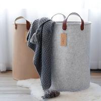 China 4mm Laundry Grey Felt Storage Basket With Imitation Leather Handles for sale