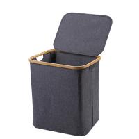 China Rectangle Fiber Rod Collapsible Bamboo Laundry Hamper With Lid 40*33*45cm for sale