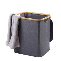 China Rectangle Fiber Rod Collapsible Bamboo Laundry Hamper With Lid 40*33*45cm for sale