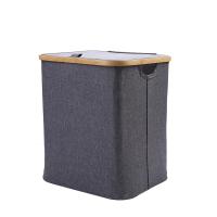 China Rectangle Fiber Rod Collapsible Bamboo Laundry Hamper With Lid 40*33*45cm for sale