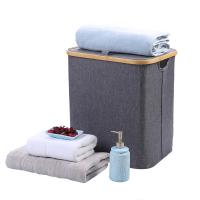 China Rectangle Fiber Rod Collapsible Bamboo Laundry Hamper With Lid 40*33*45cm for sale