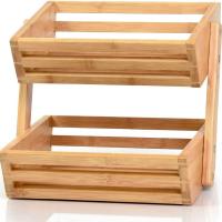 China 100% Natural Bamboo 2 Tier Vegetable Rack Kitchen Storage Organizer 12x9.75x11 Inch for sale