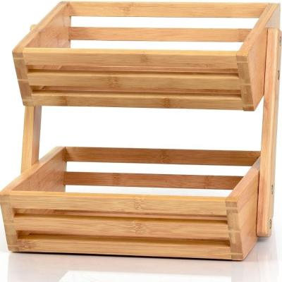 China 100% Natural Bamboo 2 Tier Vegetable Rack Kitchen Storage Organizer 12x9.75x11 Inch for sale