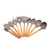 China 7 Piece Silicone Kitchen Utensil Set with Bamboo Handles Nonstick 828g for sale