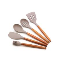 China 7 Piece Silicone Kitchen Utensil Set with Bamboo Handles Nonstick 828g for sale
