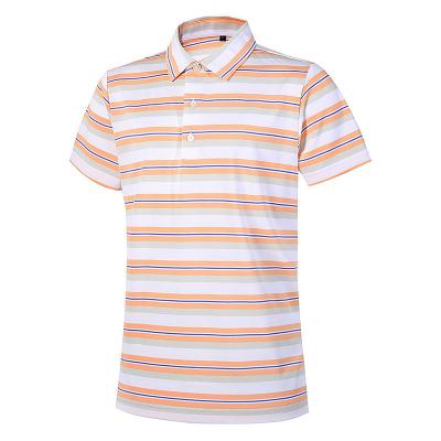 China 87% Polyester Golf Yellow And White Striped T Shirt Business Casual Collared Shirt for sale