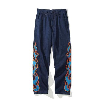China OEM Flame-Embroidered Jeans Denim Apparel Factory MOQ 100pcs Custom Label for sale