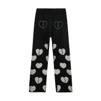 China OEM Heart Shaped Jeans Oversize Straight Leg Wide Pants Denim Manufacturer Low MOQ for sale