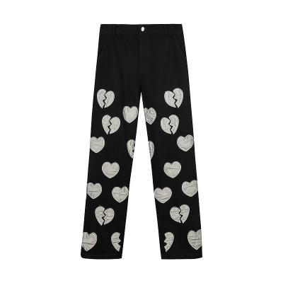 China OEM Heart Shaped Jeans Oversize Straight Leg Wide Pants Denim Manufacturer Low MOQ for sale