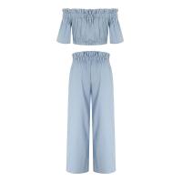 China Factory customized New Navel Crop Flounces Short Sleeve Trousers Jean Suit For Women for sale