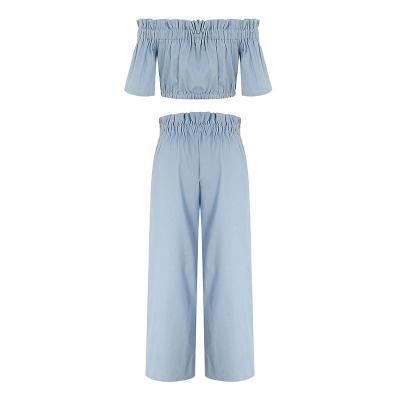 China Factory customized New Navel Crop Flounces Short Sleeve Trousers Jean Suit For Women for sale