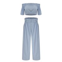 China Factory customized New Navel Crop Flounces Short Sleeve Trousers Jean Suit For Women for sale