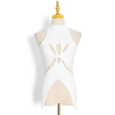 China Sexy Irregular Solid Color Sleeveless Hollow Out Kink Knit Vest for sale