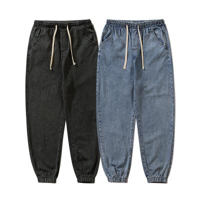 China Manufactuer OEM Women'S Casual Denim Jogger Pants Ladies Drawstring Elastic Waist Jeans for sale