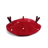 China OEM Christmas Holiday Gift Antler Wool Beret Retro Handmade Hat for sale