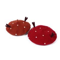 China OEM Christmas Holiday Gift Antler Wool Beret Retro Handmade Hat for sale
