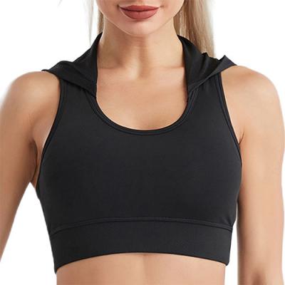 China OEM Solid Racerback Hollow Out Hooded Sports Bra Women Gym Biker Workout Tops for sale