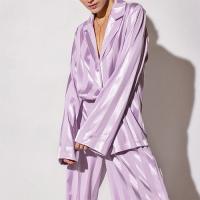 China 2022 Summer customized shirt pajamas set purple stripes long-sleeved silk pajamas set for ladies home wear for sale