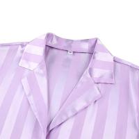China 2022 Summer customized shirt pajamas set purple stripes long-sleeved silk pajamas set for ladies home wear for sale