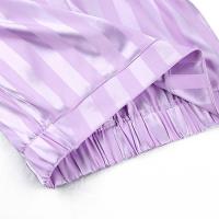 China 2022 Summer customized shirt pajamas set purple stripes long-sleeved silk pajamas set for ladies home wear for sale