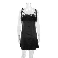 China Ladies Summer Black Halter Nightdress Loose Ice Silk Short Pajamas With Feather for sale
