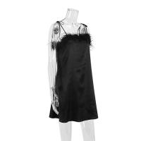 China Ladies Summer Black Halter Nightdress Loose Ice Silk Short Pajamas With Feather for sale