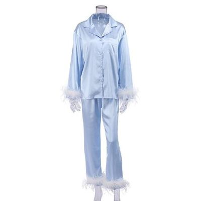 China OEM maufactory  Spring European And American Pajamas Silk Long Sleeved Pajamas Turn Over Neck for sale
