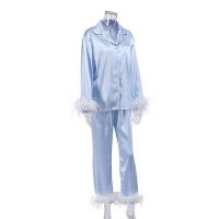 China OEM maufactory  Spring European And American Pajamas Silk Long Sleeved Pajamas Turn Over Neck for sale