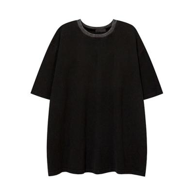 China 2022 100% Pure Cotton Trend Unisex Dark Loose Round Neck Short Sleeve T Shirt for sale