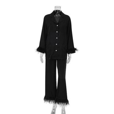 China OEM maufactory  Autumn Long Sleeved Ostrich Hair Pajamas Cotton Silk Trousers Suits Outside Wearing for sale