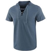 China 2021 Summer Causal Loose Solid Hooded Lace Up Short Sleeve T Shirt For Men for sale