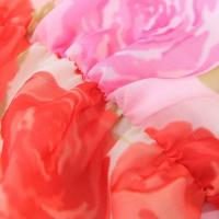 China OEM maufactory  Oil Painting Rose Printed Pleated V Neck Polyester Short Sleeve Dress for sale