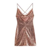 China OEM maufactory  Sexy Sleeveless Temperament Sequins Polyester Skirt V Neck Skirt Dress for sale