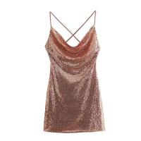 China OEM maufactory  Sexy Sleeveless Temperament Sequins Polyester Skirt V Neck Skirt Dress for sale