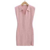 China Fashionable Style Polo Neck Buttock Skirt Open Knit Short Dress For Women for sale