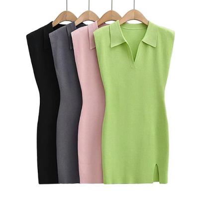 China Fashionable Style Polo Neck Buttock Skirt Open Knit Short Dress For Women for sale