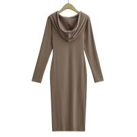 China Summer V Neck Long Sleeved Slim Hooded Dress With Side Slit Buttock Skirt for sale