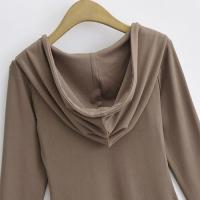 China Summer V Neck Long Sleeved Slim Hooded Dress With Side Slit Buttock Skirt for sale