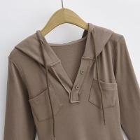 China Summer V Neck Long Sleeved Slim Hooded Dress With Side Slit Buttock Skirt for sale